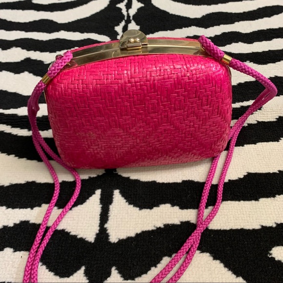 Vintage | Bags | Vintage Straw Woven Hot Pink Crossbody Purse | Poshmark